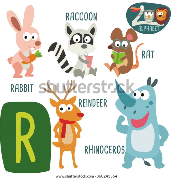 Alfabeto de zoológico en vector.R carta. Animales cómicos divertidos ...