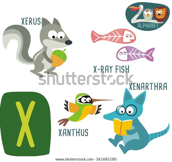 Cute Zoo Alphabet Vector X Letter Stock Vector (Royalty Free) 361685180