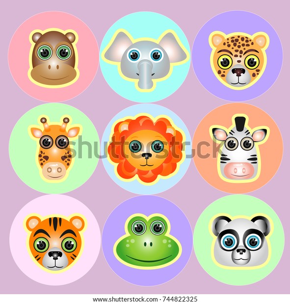 Cute Zoo Animals Faces Icon Set Stock Vector (Royalty Free) 744822325 ...
