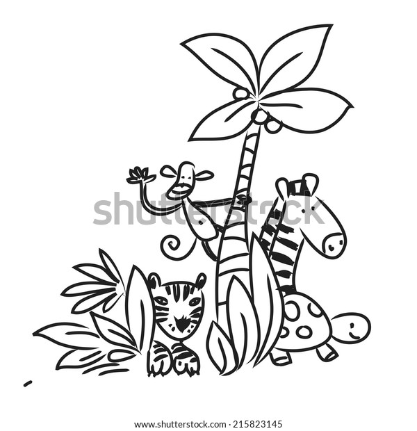 Cute Zoo Animals Vector Illustration Line: เวกเตอร์สต็อก (ปลอดค่า ...
