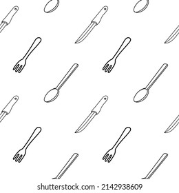 Cutlery Seamless Pattern Doodle Outline Vector Stock Vector (Royalty ...