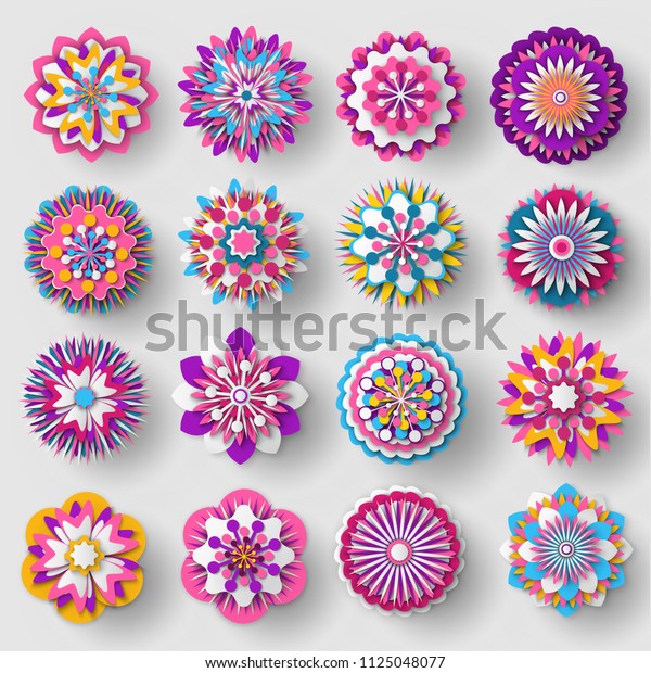 Cutted Paper Flowers Set Color Poster Stock Vector (Royalty Free ...