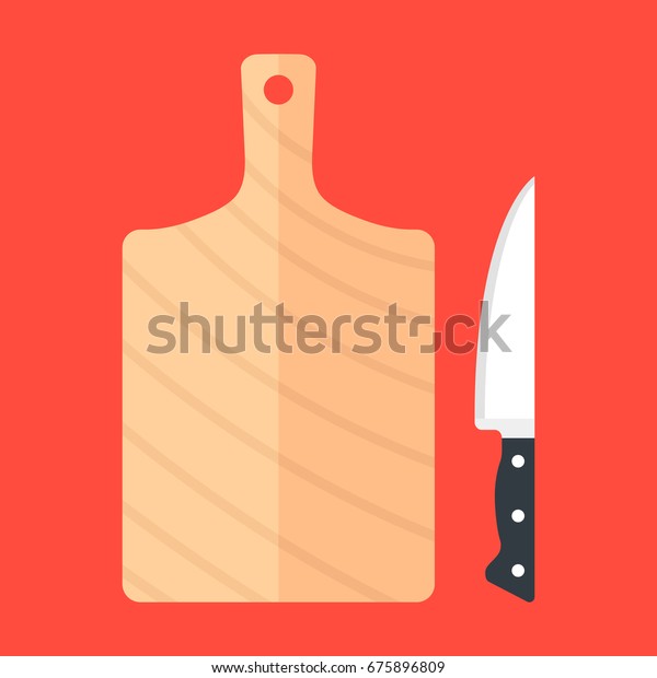 Cutting Board Kitchen Knife Top View Stock Vector (Royalty Free) 675896809