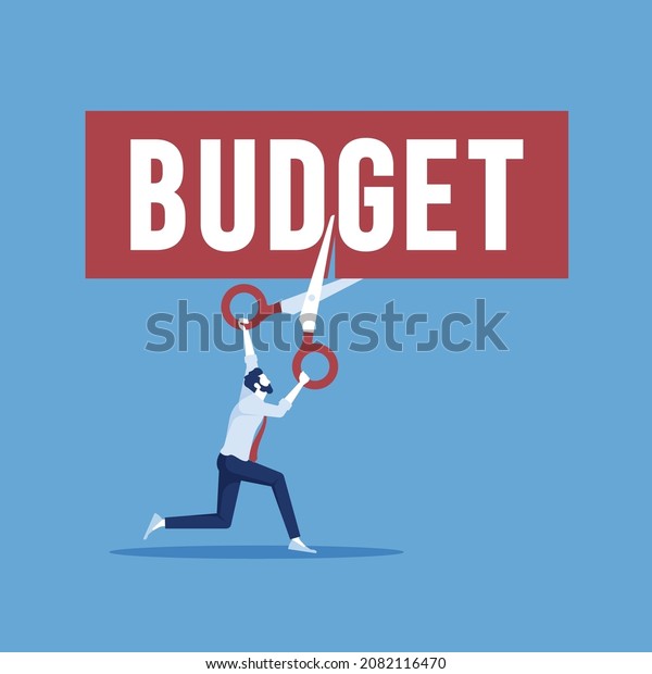 Cutting Budget Concept Businessman Using Scissors Stock Vector (Royalty ...