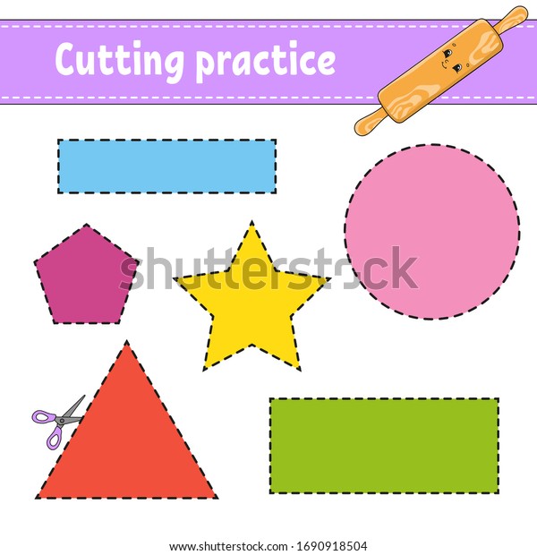Cutting Practice Kids Education Developing Worksheet Stock Vector ...