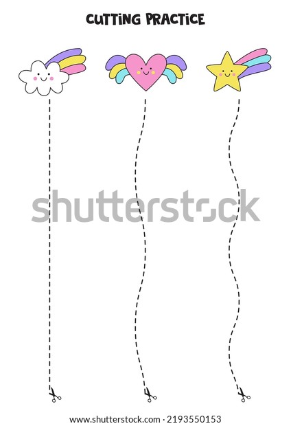 Cutting Practice Preschool Kids Cut By Stock Vector (Royalty Free ...