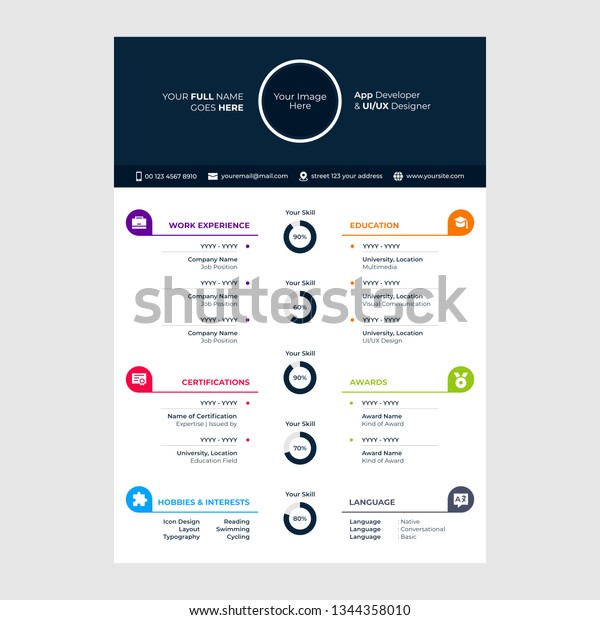Cv Design Template Icons Included Stock Vector (Royalty Free) 1344358010