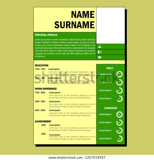 Cv Green Template Yellow Background Stock Vector (Royalty Free ...