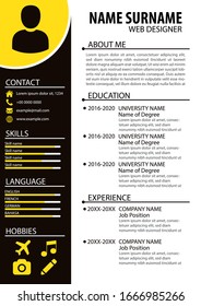 Cv Resume Template Modern Style Yellow Stock Vector (Royalty Free ...