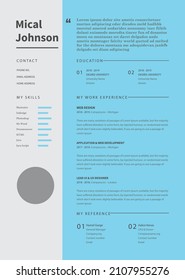 Cv Resume Template Stylish Grey Light Stock Vector (Royalty Free ...