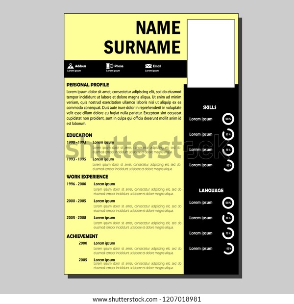 Cv Yellow Background Black Template Stock Vector (Royalty Free ...