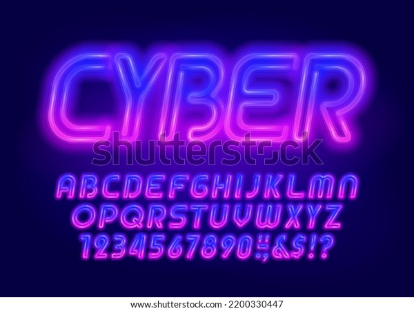 Cyber Alphabet Font Two Neon Colors Stock Vector (Royalty Free ...