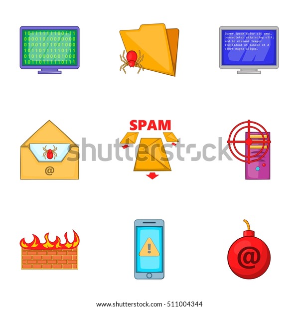 Cyber Attack Icons Set Cartoon Illustration: vector de stock (libre de ...