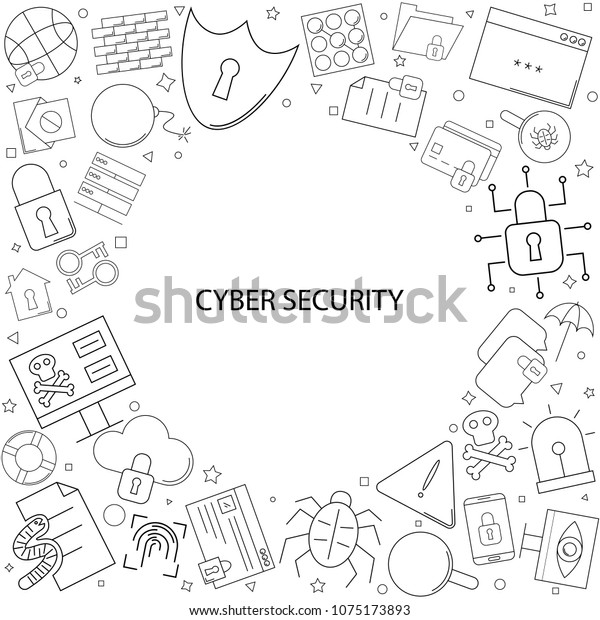 Cyber Security Background Line Icon Linear Stock Vector (Royalty Free ...
