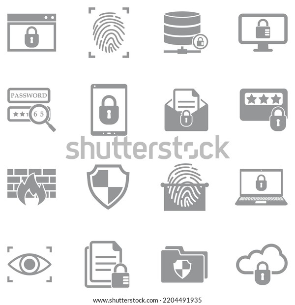 Cyber Security Icons Gray Flat Design Stock Vector (Royalty Free ...