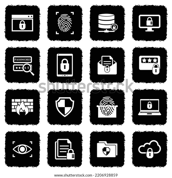 Cyber Security Icons Grunge Black Flat Stock Vector (Royalty Free ...