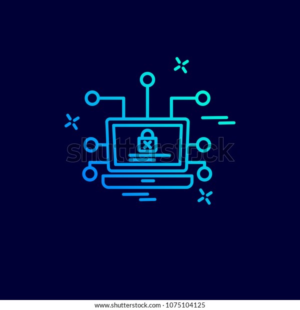 Cyber Security Neon Icon Blue Background Stock Vector (Royalty Free ...