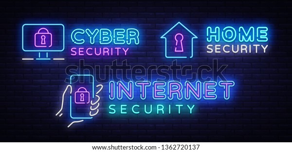 Cyber Security Neon Signs Set Vector Stock Vector (Royalty Free ...