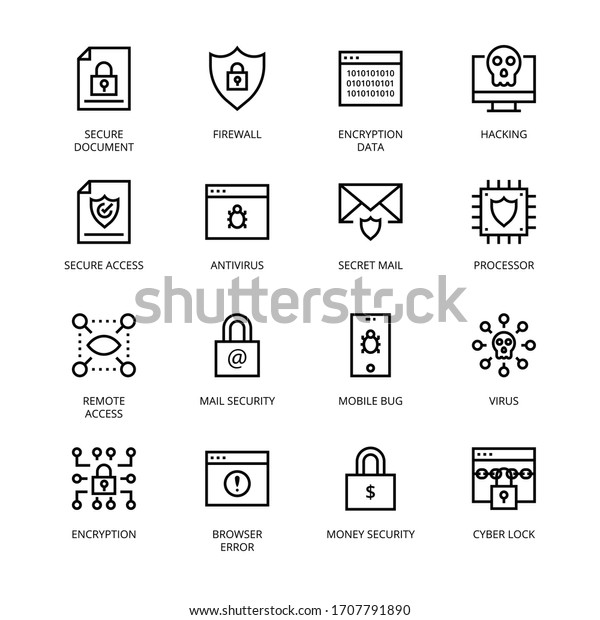 Cyber Security Outline Icons Stroke Vector Stock Vector (Royalty Free ...