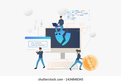 Cybercrime Team Hacking Into Computer Cartoon Stock Vector (Royalty ...