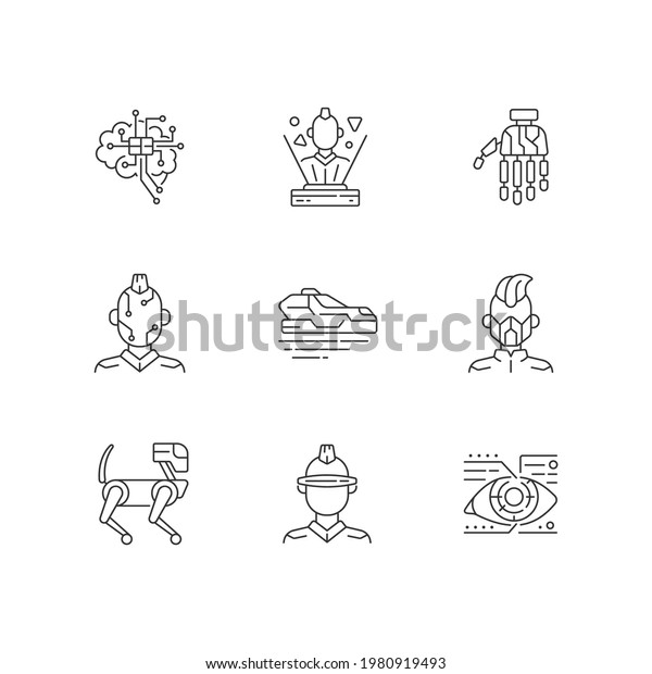 Cyberpunk Attributes Linear Icons Set Bionic Stock Vector (Royalty Free ...