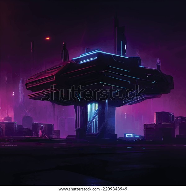 Cyberpunk Fort Cyberpunk Lights Space Ship Stock Vector (Royalty Free ...