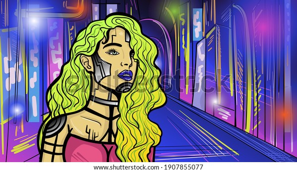 Cyberpunk Inspired Technological Cartoon Illustration Abstract Stock ...