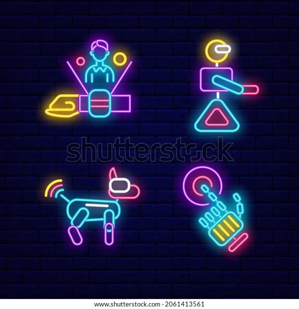 Cyberpunk Neon Icons Set Digital Watch Stock Vector (Royalty Free ...