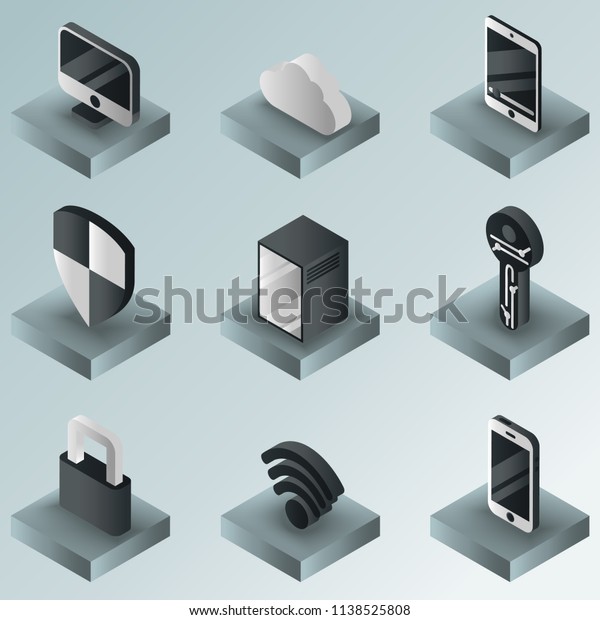 Cybersecurity Color Gradient Isometric Icons : image vectorielle de ...