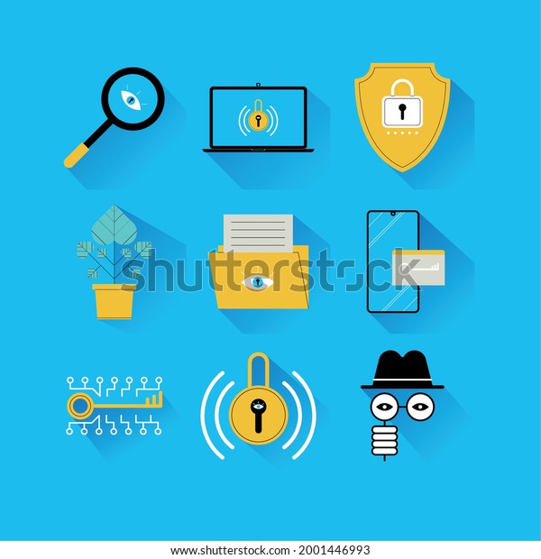 Cybersecurity Technology Set Nine Icons Stock Vector (Royalty Free ...