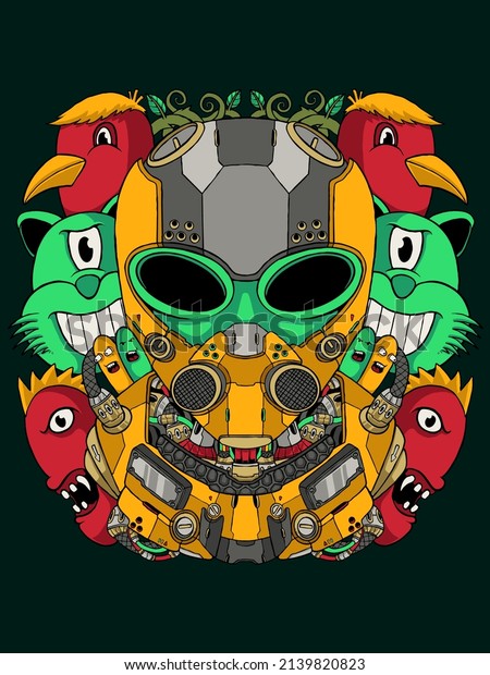 Cyborg Mask Vector Print Illustration Stock Vector (Royalty Free ...