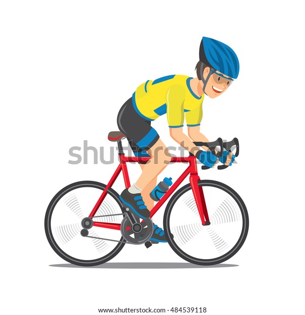 Ciclista con camiseta amarilla con bicicletas de carretera rojas ...