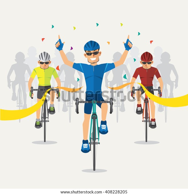 Cyclists Winner Biking Road Bicycle Across Stock Vector (Royalty Free ...