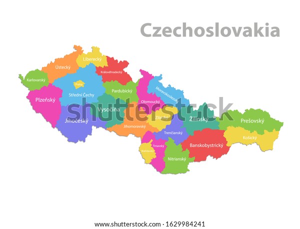 Czechoslovakia Map Administrative Division Names Colors Stock Vector ...