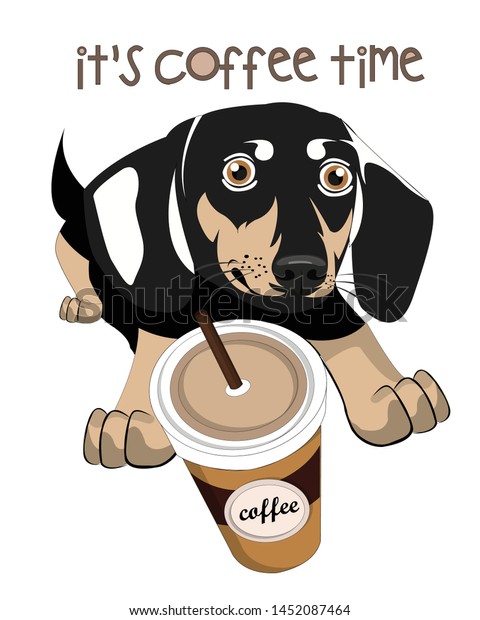 Dachshund Dog Coffee Time Stock Vector (Royalty Free) 1452087464 ...