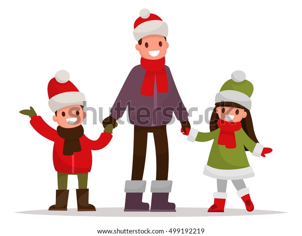 Dad Kids Dressed Winter Clothes Outdoor Stock Vector (Royalty Free ...