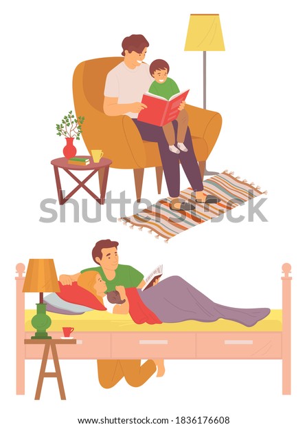 Daddy Caring Child Vector Father Reading Stock Vector (Royalty Free ...