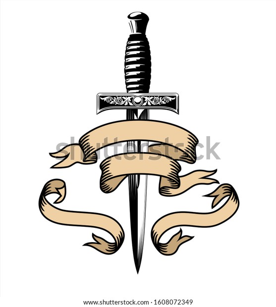 Dagger Medieval Style Banner Drawn Gothic Stock Vector (Royalty Free ...