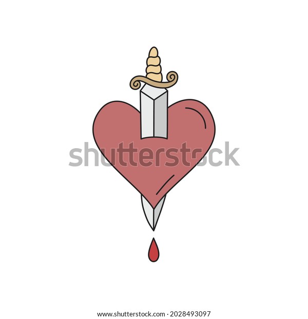 Dagger Stabbed Heart Vector Illustration Bleeding: เวกเตอร์สต็อก (ปลอด ...