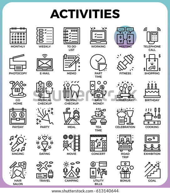 Daily Activities Concept Detailed Line Icons Stock Vector (Royalty Free ...