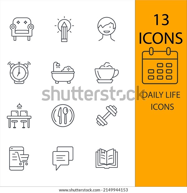 Daily Life Icons Set Daily Life: เวกเตอร์สต็อก (ปลอดค่าลิขสิทธิ์ ...