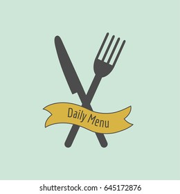 Vektor Stok Daily Menu Logo Emblem Knife Fork (Tanpa Royalti) 645172876 ...
