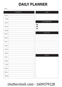 Daily Planner Black White Vector Schedule Stock Vector (Royalty Free ...