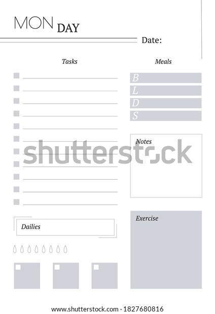 Daily Planner Monday Printable Template Vector Stock Vector (Royalty ...