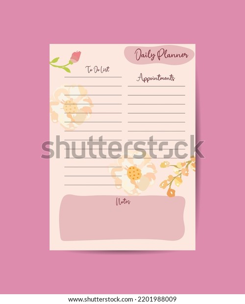 Daily Planner Templateblank Printable Vertical Notebook: เวกเตอร์สต็อก ...