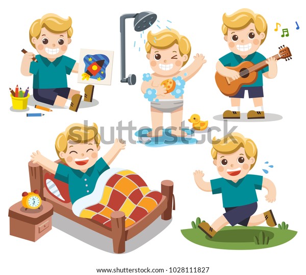 Daily Routine Cute Boy On White: vetor stock (livre de direitos ...