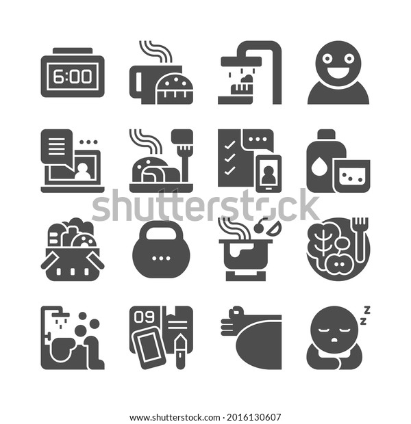 Daily Routine Icon Set Healthy Living Stock Vector (Royalty Free ...