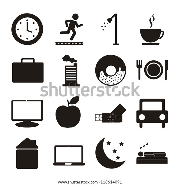 Daily Routine Icons Over White Background Stock Vector (Royalty Free ...
