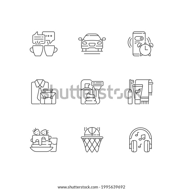 Daily Routine Linear Icons Set Alarm Stock Vector (Royalty Free ...
