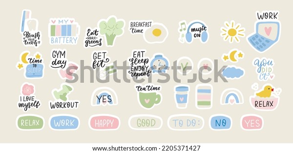 Daily Routine Stickers Set Cute Cartoon Stock Vector (Royalty Free ...